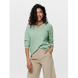 Only Damen Strickpullover "ONLCAMILLA V-NECK L/S PULLOVER KNT NOOS", beige, Gr. S, meliert, Strick, Obermaterial: 74% Polyacryl, 24% Polyester, 2%
