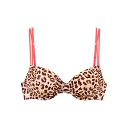 Buffalo Damen B&uuml;gel-Bikini-Top "Lova", braun, Gr. 36, kontrastfarbene Details, Recycling-Polyamid, Bikini-Oberteile, im angesagten Animalprint
