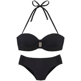 Lascana Damen Lascana B&uuml;gel-Bandeau-Bikini mit elegantem Perlen-Accessoire schwarz 40, Cup E
