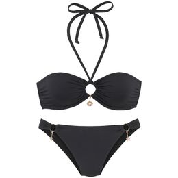 Lascana Damen Lascana Bandeau-Bikini mit 3 exklusiven Charms-Anh&auml;ngern schwarz 38, Cup C/D