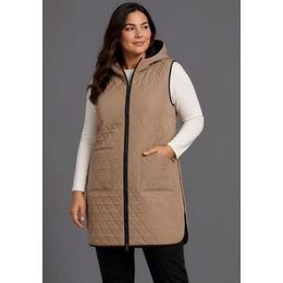 Polarino Damen Longweste "Gro&szlig;e Gr&ouml;&szlig;en", beige, Gr. 40, kontrastfarbene Details, unifarben, unifarben mit Farbeins&auml;tzen, Web, Obermaterial: 100%