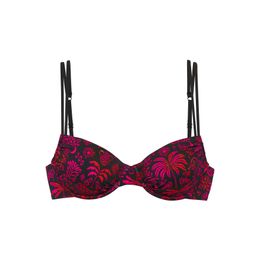 Buffalo Damen B&uuml;gel-Bikini-Top "Paloma"schwarz, pink, Gr. 36, bedruckt, kontrastfarbene Details, Recycling-Polyamid, Bikini-Oberteile, im trendigen