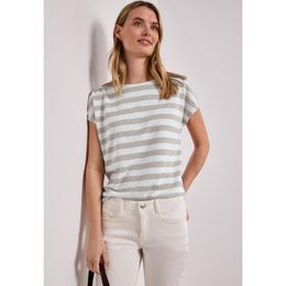 Street One Damen Street One Shirttop Streifenmuster mit Glitzerdetails, seitliche Schlitze grau 42