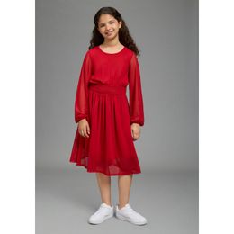 Bruno Banani M&auml;dchen Chiffonkleid &raquo;Meshkleid mit transparenten &Auml;rmeln f&uuml;r festliche Anl&auml;sse&laquo; Festliches Shirtkleid mit Chiffon rot 152/158, N-Gr