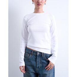 Topshop Damen Topshop Langarmshirt &raquo;TSEVERYDAY LS TOP JRS NOOS&laquo; Baumwolle, regular fit wei&szlig; M (40/42)