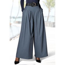 Lascana Damen Lascana Hosenrock &raquo;mit weitem Bein und Bundfalten, elastischer Bund&laquo; mit G&uuml;rtelschlaufen, weite Anzughose, Stoffhose, Business chic grau