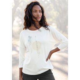Lascana 3/4-Arm-Shirt 'mit schimmerndem Folienprint' mehrfarbig Gr. 36/38 f&uuml;r Damen. Rundhals und Glitterdruck, Druck. Bequem. Nachhaltig.