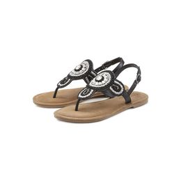 Lascana Zehentrenner 'Sandalette, Sommerschuh, offener Schuh,' schwarz Gr. 37 f&uuml;r Damen. Mit Zierperlen, Steinchen. Nachhaltig.