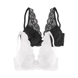 PETITE FLEUR BY LASCANA Push-up-BH wei&szlig;+schwarz Gr. 90B. Mit Schleife. Mit Herausnehmbaren Kissen und mit B&uuml;gel