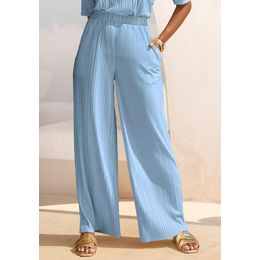 Lascana Schlupfhose 'mit Plisseefalten und weitem, luftigem Bein' blau Gr. 34 f&uuml;r Damen. Figurumspielend