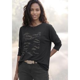 Lascana 3/4-Arm-Shirt 'mit Strass-Dessin' mehrfarbig Gr. 44/46 f&uuml;r Damen. Rundhals und Steinchen, Strass-Steine, Glitzersteine. Bequem. Nachhaltig.