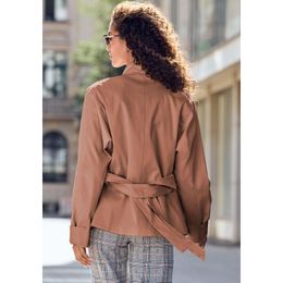 French Connection Damen Kurzjacke mit G&uuml;rtel braun 32/34