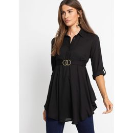 bonprix Damen bonprix Longbluse &raquo;Longbluse&laquo; ausgestellte Passform, mit Hemdblusenkragen, unifarben schwarz 40