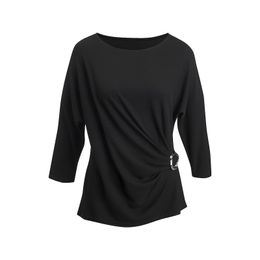 Lascana Damen Lascana Langarmshirt &raquo;mit elegantem Accessoires&laquo; Feinstrick aus weicher Viskosemischung schwarz 40/42