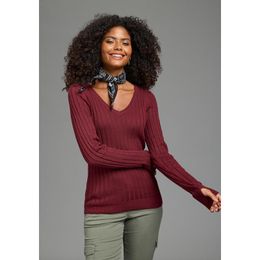 Kangaroos Damen Kangaroos V-Ausschnitt-Pullover h&uuml;ftlange Schnittform, mit Rippstrick, figurbetonte Passform rot 32/34