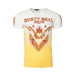 Rusty Neal T-Shirt aus formbest&auml;ndiger Baumwolle Herren Gr&ouml;&szlig;e XXL gelb / orange / wei&szlig;