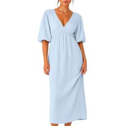 Reichstadt Damen Relaxed Fit Sommerkleid Musselin in Baby Blue | Gr.: onesize