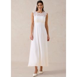 bonprix Abend-Maxikleid mit Spitze, wei&szlig;, Gr.46, Edles Abendkleid mit R&uuml;cken-Cut-Out und Verzierungen aus Spitze