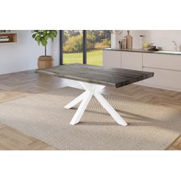 Esstisch Julius / Holz Grau-Optik / 120x80 / Spider-Gestell Wei&szlig;