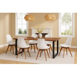 Tischgruppe 7tlg. Josy 160 / Holz Nussbaum-Optik / 160x85 / Schalenstuhl Wei&szlig;