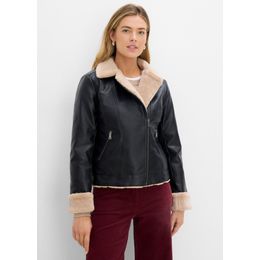 bonprix Lederimitat-Jacke gef&uuml;ttert, schwarz, Gr.42, Modern gef&uuml;tterte Lederimitat-Jacke, 91% Polyester (recycelt)