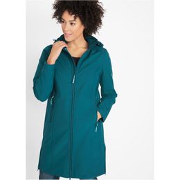 bonprix wasserabweisender Softshellmantel, petrol, Gr.40, Wasserabweisender &Uuml;bergangsmantel aus Softshell mit abnehmbarer Kapuze und Gummizug am R&uuml;cken, mit Rei&szlig;verschlusstaschen, Figurbetont, aus Softshell