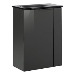 Fackelmann Glaswaschbecken mit Unterschrank 'SBC' Hahnloch rechts grau/anthrazit 45 x 61,5 x 25 cm