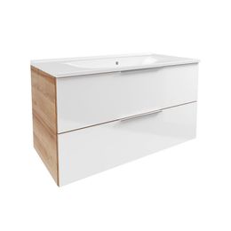 Fackelmann Waschbecken mit Unterschrank 'B.Brillant' braun, wei&szlig; gl&auml;nzend 100 x 56 x 50 cm