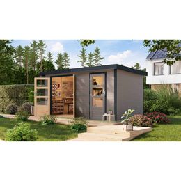 Karibu Metall-Holzgartenhaus 'Antaris D' Fichtenholz wassergrau Metall anthrazit 400,5 x 209 x 213,5 cm