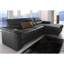 Sit & More Ecksofa SIT & MORE, B:251cm H:85cm T:165cm, schwarz, NaturLEDER (echtes Rindsleder), Korpus in Kunstleder SOFTLUX;Luxus-Microfaser (100%