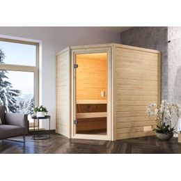Karibu Sauna ""Juli" mit bronzierter T&uuml;r, naturbelassen", ohne Ofen, ohne Steuerung, (ohne Ofen), beige, Saunen, aus hochwertiger nordischer Fichte