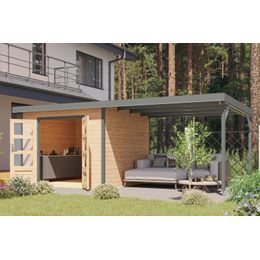 Gartenhaus Karibu, braun, Massivholz, Gartenh&auml;user, "Plutino 6 SET, in verschiedenen Farben", inkl. Anbaudach
