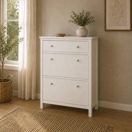 Schuhkommode Inter Link, B:90cm H:127cm T:30cm, wei&szlig;, Massivholz, Sideboards, "Pinora, Kiefer Massivholz, Weiss, 90 x 30 x 127 cm, 16 paar Schuhe",