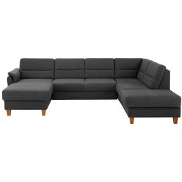 Wohnlandschaft Home Affaire, B:308cm H:89cm T:212cm, grau, 100% Polyester;Struktur (100% Polyester);Luxus-Microfaser in Lederoptik (100% Polyester),