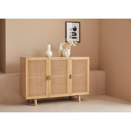 Sideboard, B:120cm H:82cm T:42cm, beige, LeGer Home by Lena Gercke, Wohnzimmer, Sideboards, "Lina", Mit Rattan Einsatz, 4 Innenf&auml;cher, teilmassiv