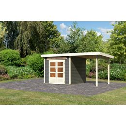 Karibu Gartenhaus-Set 'Landern 3' terragrau mit Anbaudach 495 x 222 x 273 cm