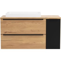 Waschtisch Welltime, B:105cm H:65,5cm T:47cm, braun, MDF, Badezimmer, Waschtische, "MAILAND, 2 Metall-Vollausz&uuml;ge mit Softclose, Aufsatzbecken"