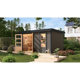 Karibu Metall-Holzgartenhaus 'Antaris B' Fichtenholz terragrau Metall anthrazit 400,5 x 209 x 213,5 cm