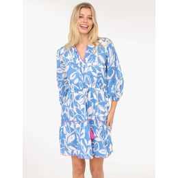 Zwillingsherz Damen Sommerkleid ""Bl&auml;tter Zweifarbig"", blau, Gr. L, gemustert, Web, Obermaterial: 100% Baumwolle, Kleider, mit Tasseln und