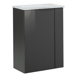 Fackelmann Glaswaschbecken mit Unterschrank 'SBC' Hahnloch rechts wei&szlig;/antrazit 45 x 61,5 x 25 cm