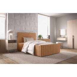 Polsterbett OTTO HOME, B:141cm H:112cm L:220cm, braun, 100% Polyester, Betten, "MOIVRE, vertikale Steppung in Rillenoptik, wahlweise mit Bettkasten",