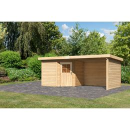 Karibu Gartenhaus-Set 'Lindow 2' naturbelassen mit Anbaudach, Seiten- und R&uuml;ckwand 582 x 222 x 273 cm