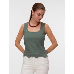 V&eacute;ro Moda VERO MODA Damen Spitzentop "VMLOUISE SL SQUARE NECK TOP JRS"laurel wreath, Gr. L, unifarben, Jersey, Obermaterial: 100% Baumwolle, Tops, Baumwolle,