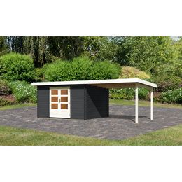 Karibu Gartenhaus-Set 'Rieneck 7' anthrazit mit Anbaudach 674 x 333 x 222 cm