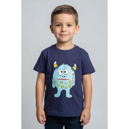 Blue Seven Jungen T-Shirt, blau, Gr. 116, bedruckt, unifarben, Single Jersey, Obermaterial: 100% Baumwolle, Shirts, mit Monster-Effekt, mit