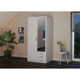Kleiderschrank Priess, B:94cm H:193cm T:56cm, wei&szlig;, Holzwerkstoff, Schlafzimmer, Schr&auml;nke, "Amsterdam, viel Stauraum durch viele Schubk&auml;sten,