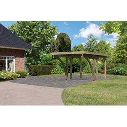 Einzelcarport Karibu, gr&uuml;n, Carports, "&raquo;Classic 1 SET&laquo; PVC-Dach Variante C, mit zwei Einfahrtsbogen", aus Masivholz