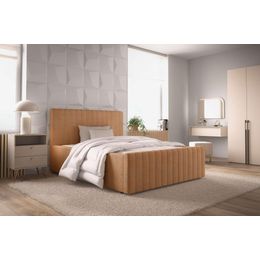 Polsterbett OTTO HOME, B:161cm H:112cm L:220cm, braun, 100% Polyester, Betten, "MOIVRE, vertikale Steppung in Rillenoptik, wahlweise mit Bettkasten",