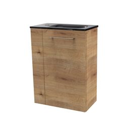 Fackelmann Glaswaschbecken mit Unterschrank 'SBC' Hahnloch links grau/Eichefarben 45 x 61,5 x 25 cm