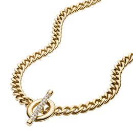 Fossil Damen Kette ohne Anh&auml;nger "Schmuck Geschenk Edelstahl CARLIE T-BAR", Edelstahl, L: 45,5 B: 4mm, gold, Edelstahl, B:4mm, Halsketten, mit